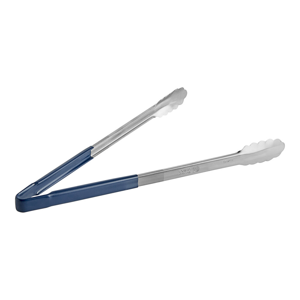 Fourté 16" Blue Coated Handle Stainless Steel Scalloped Tongs