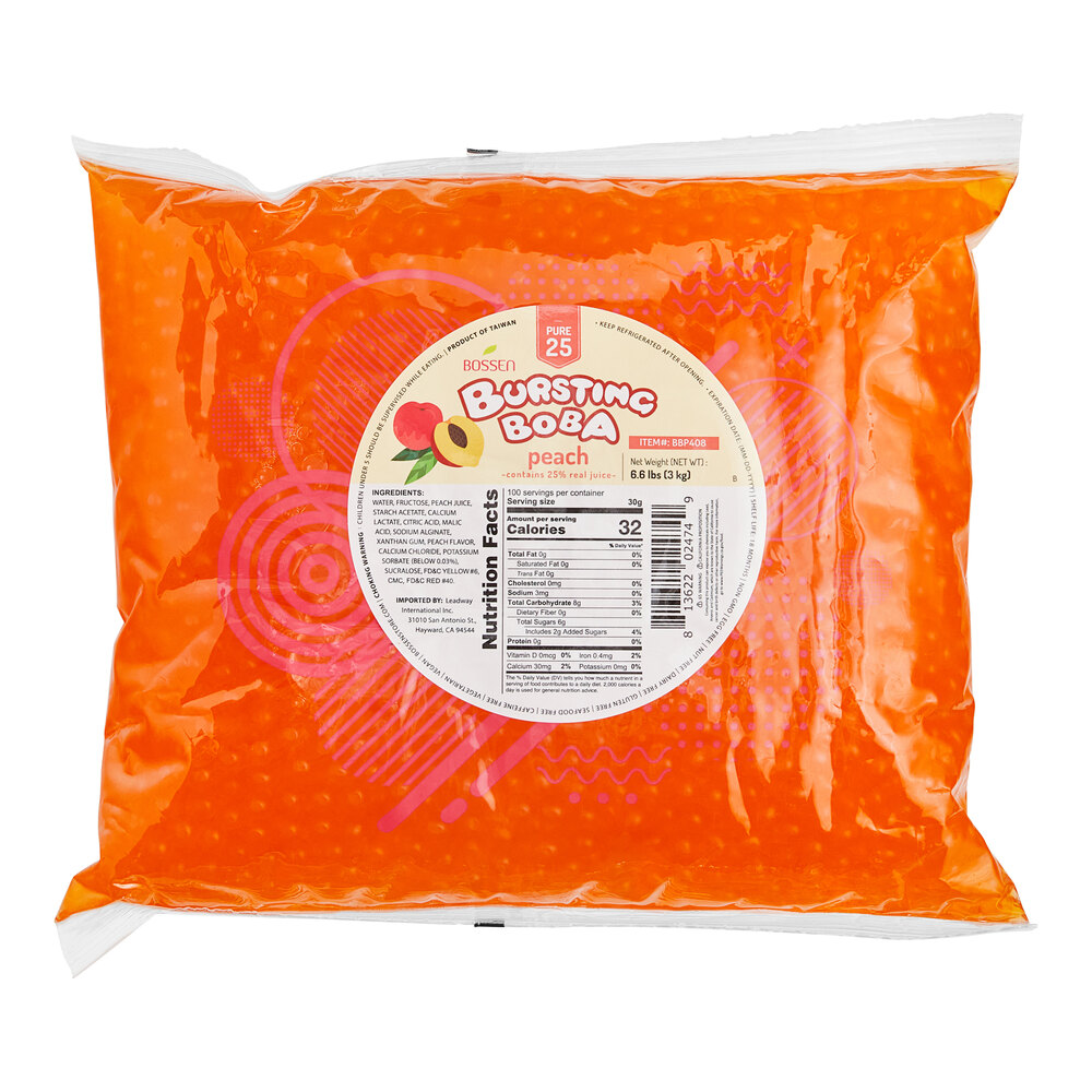Bossen Pure25 Peach Bursting Boba 6.6 lb. Bag - 5/Case