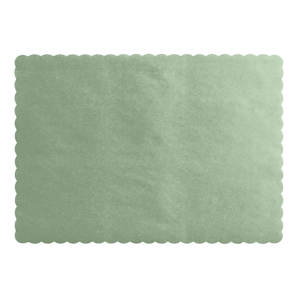 Choice 10" x 14" Sage Green Colored Paper Placemat with Scalloped Edge ...