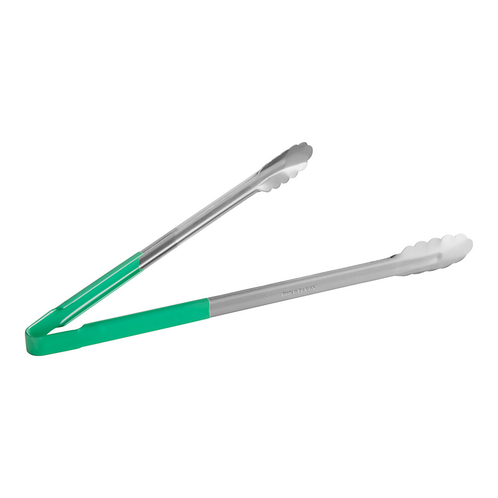 Fourté 16" Green Coated Handle Stainless Steel Scalloped Tongs