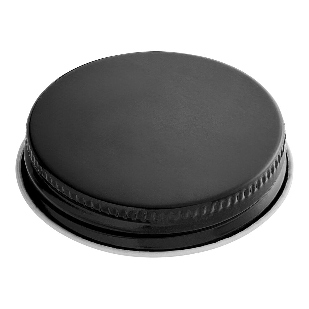 48/400 Black Metal Lid with Plastisol Liner - 2,400/Case