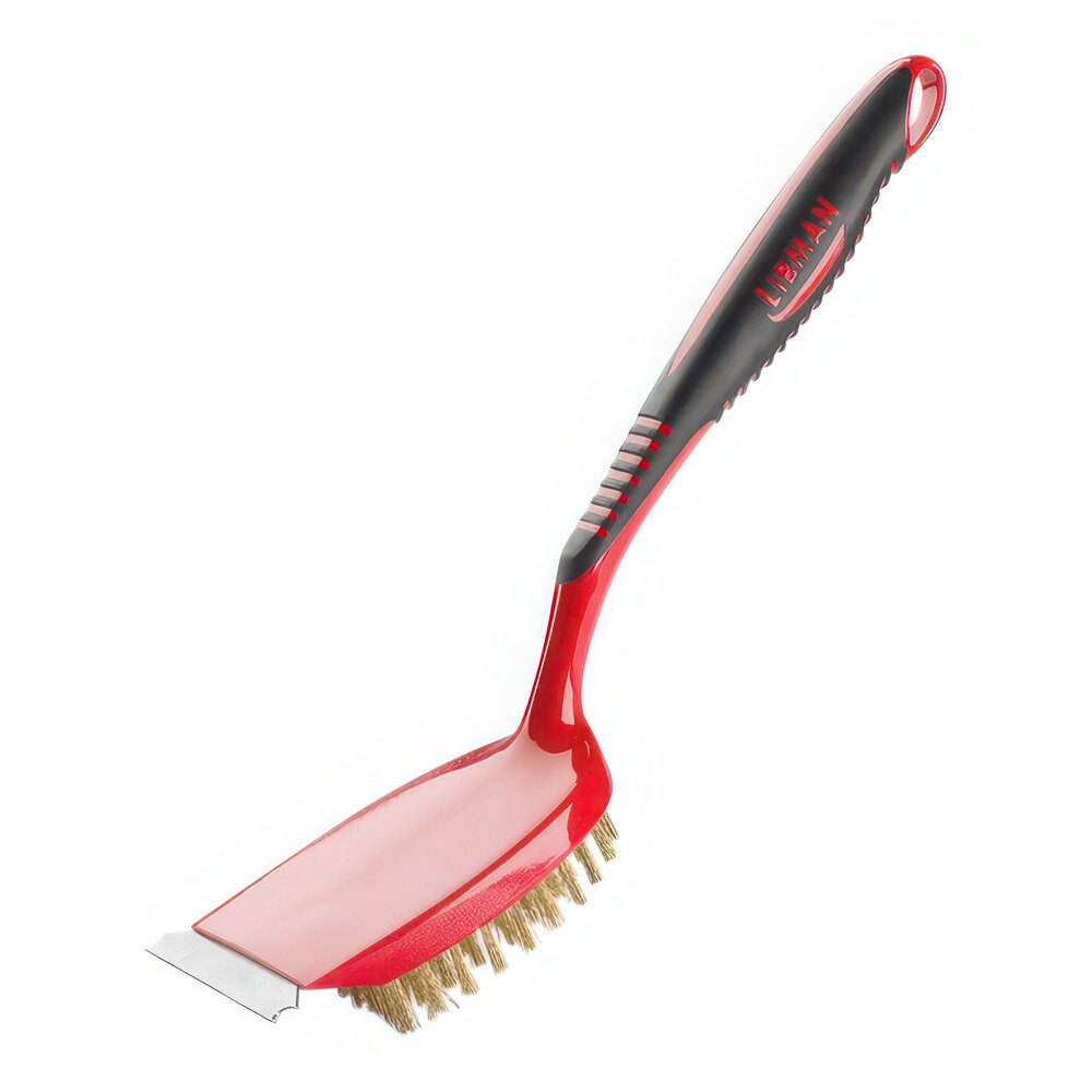Libman 11" Red BBQ Brush with Brass Fibers and Steel Scraper 575 - 6/Case