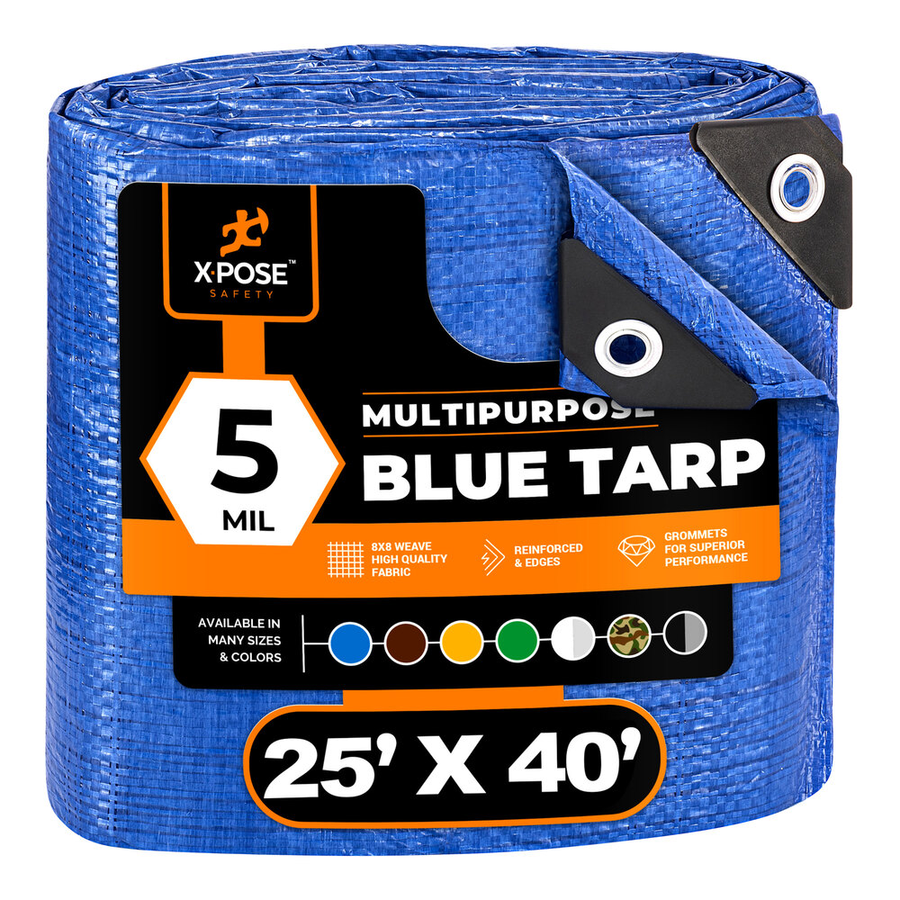 Xpose Safety 25' x 40' Blue Weather-Resistant 5 Mil Multipurpose ...