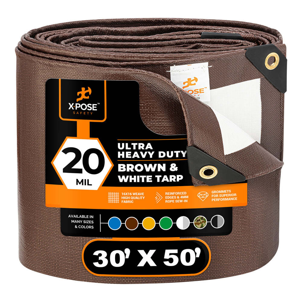 Xpose Safety 30' x 50' Brown / White Ultra Heavy-Duty Weatherproof 20 ...