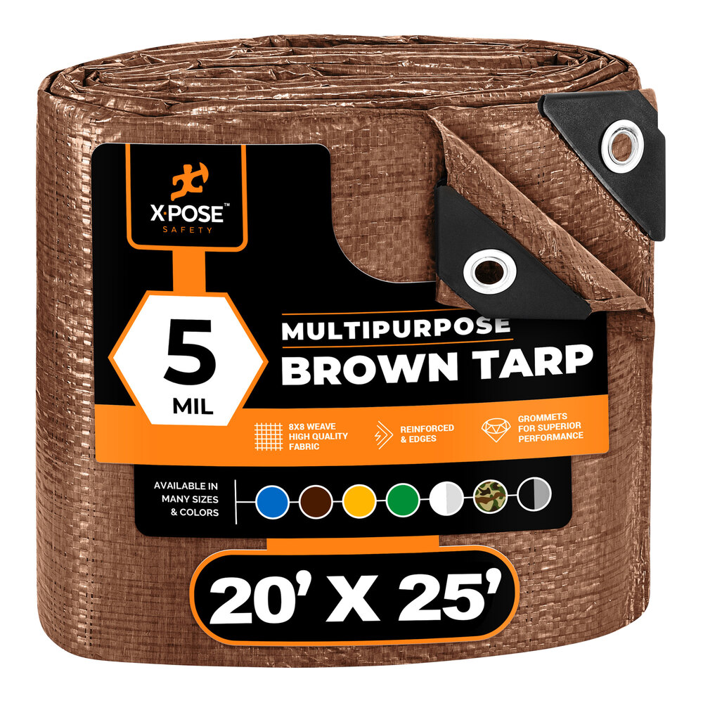 Xpose Safety 20' x 25' Brown Weather-Resistant 5 Mil Multipurpose ...