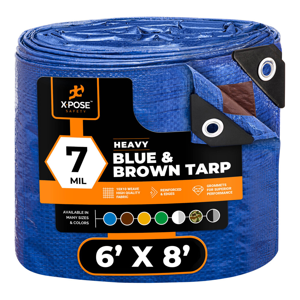 Xpose Safety 6' x 8' Blue / Brown Heavy Weather-Resistant 7 Mil ...