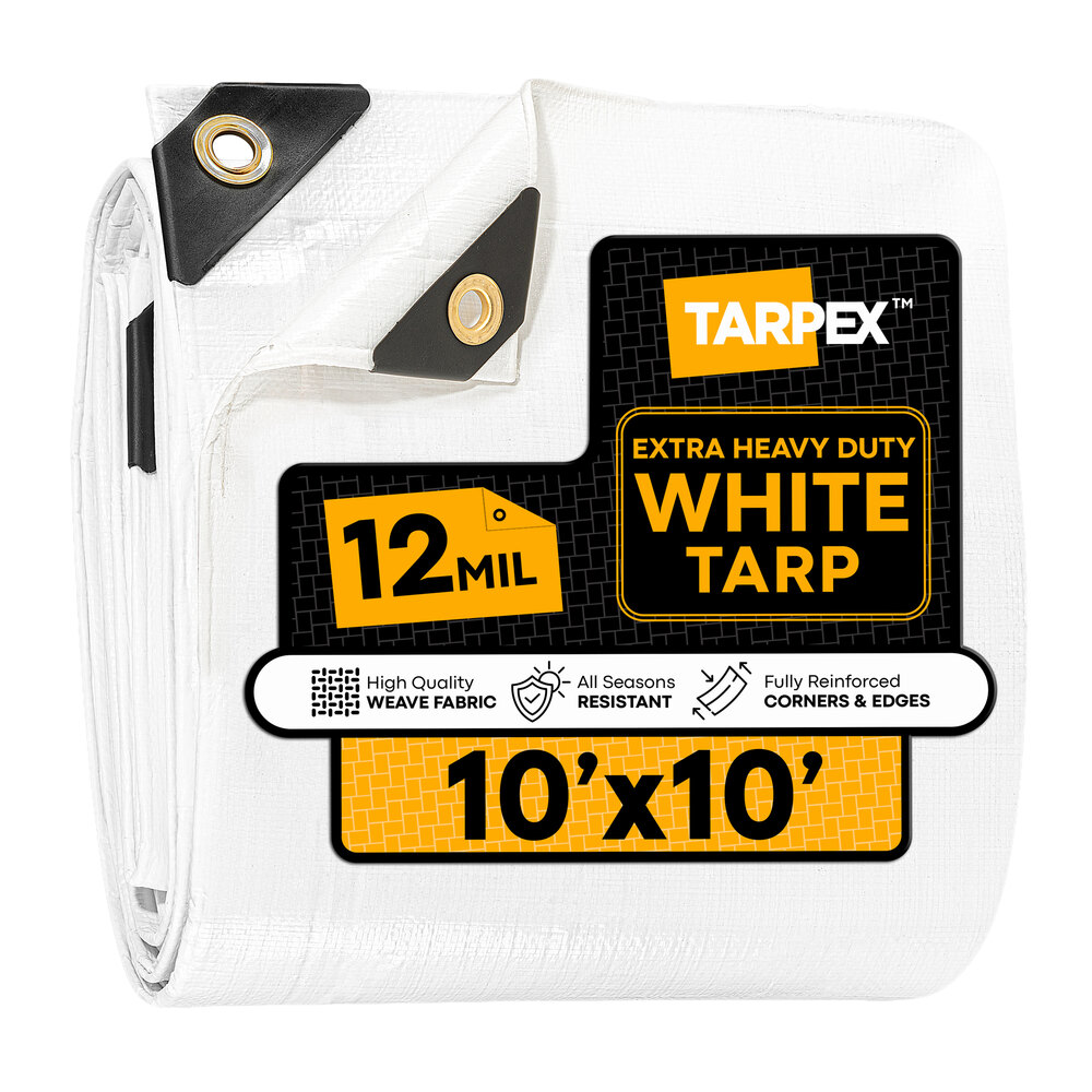 Tarpex 10' x 10' White Extra Heavy-Duty Weatherproof 12 Mil ...