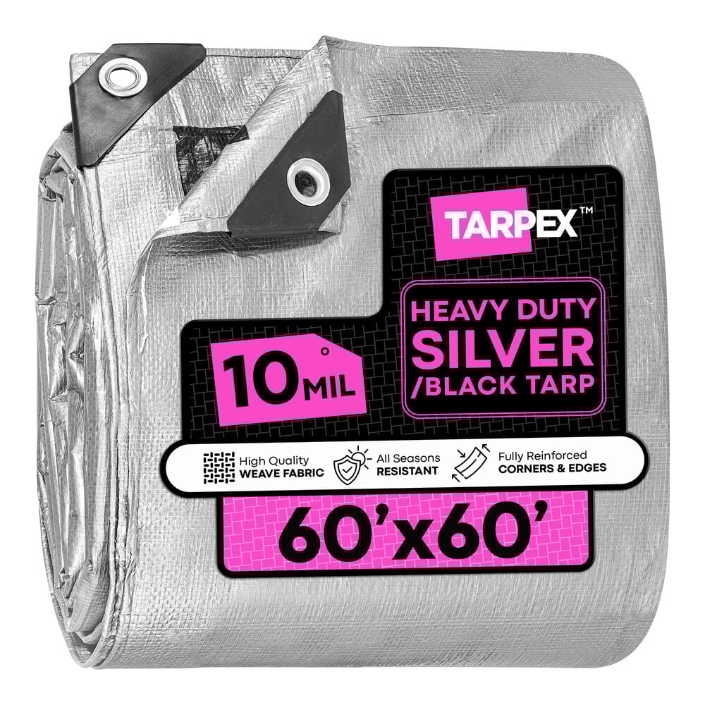 Tarpex 60' x 60' Silver / Black Heavy-Duty Weatherproof 10 Mil ...