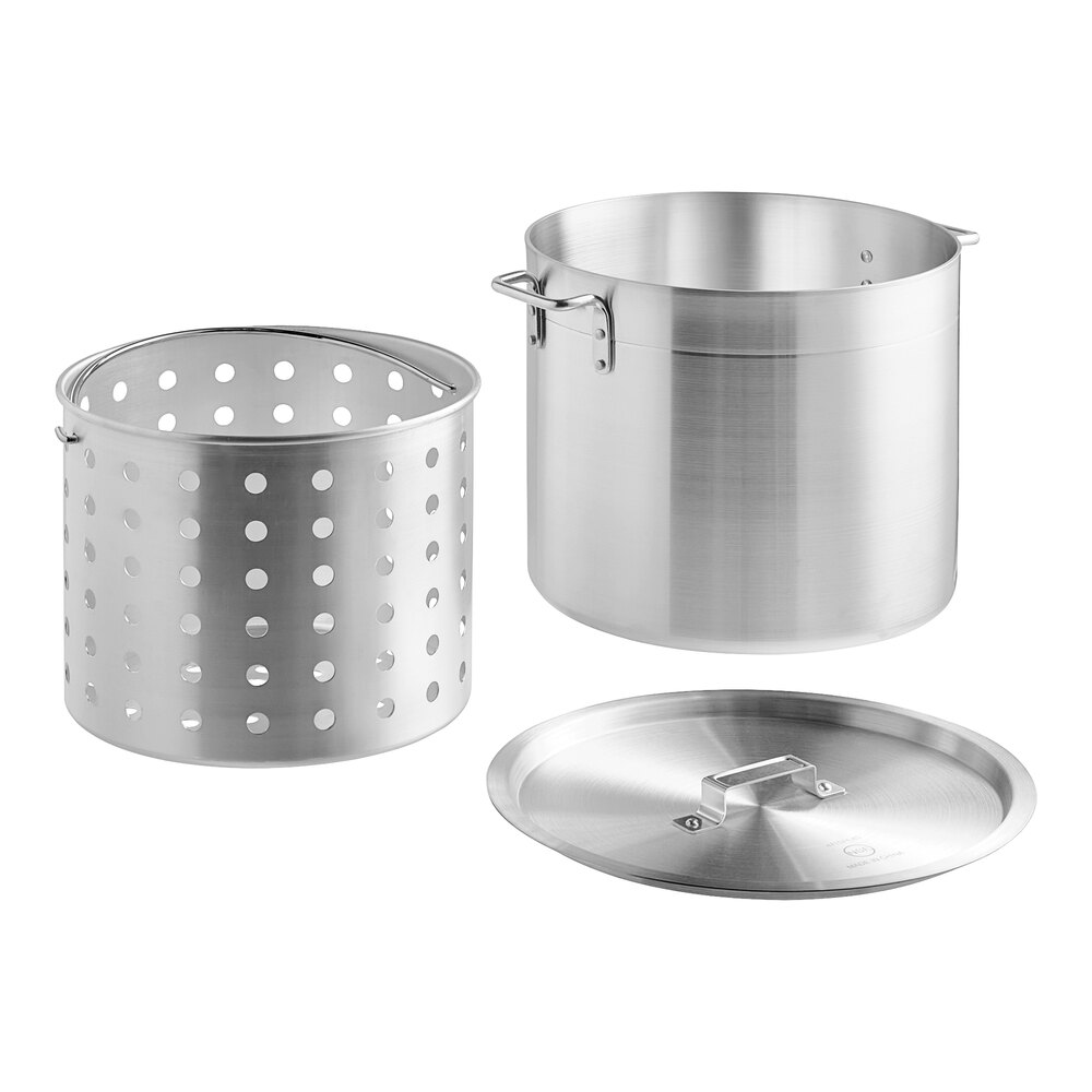 Choice 32 Qt. Standard Weight Aluminum Stock Pot with Steamer Basket ...