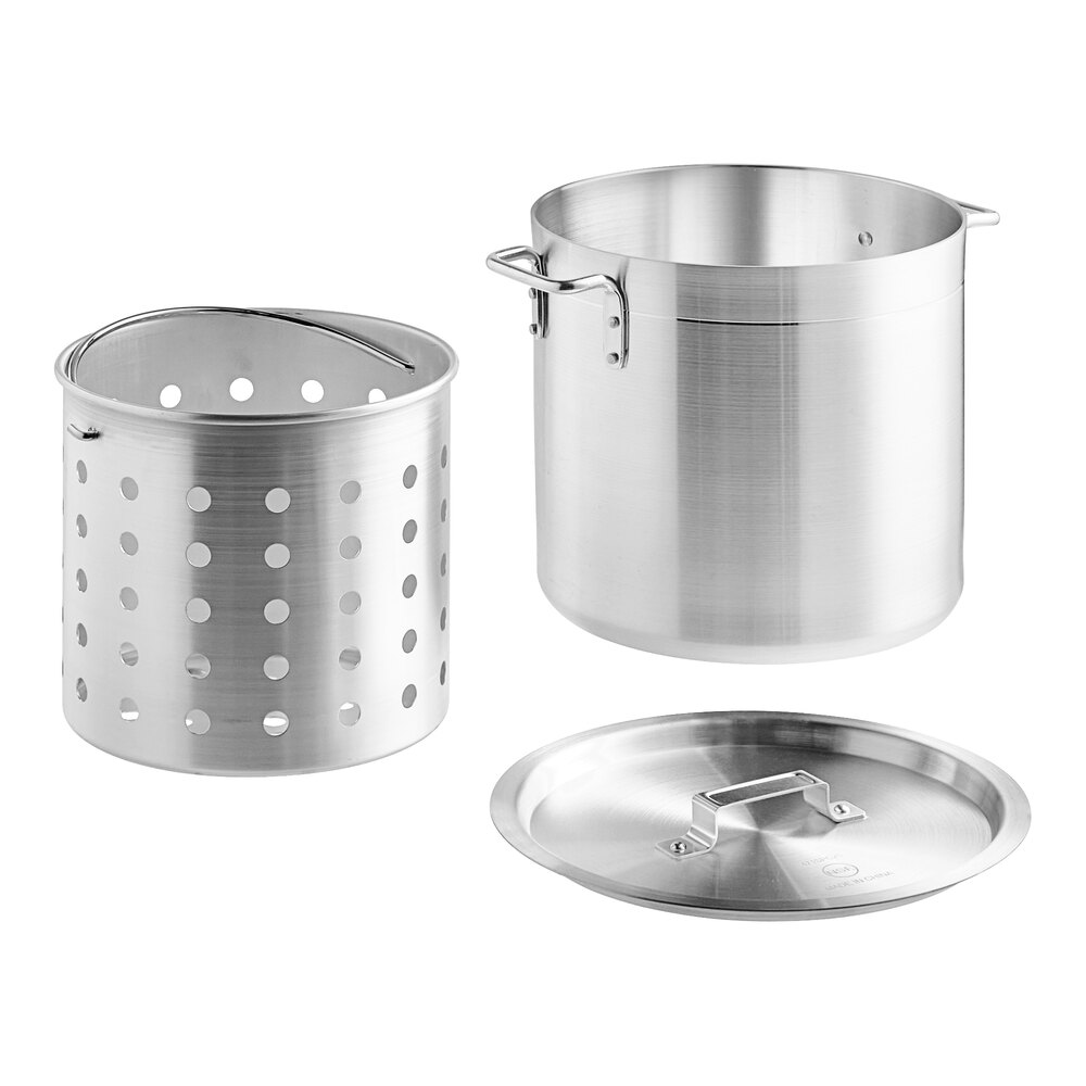 Choice 20 Qt. Standard Weight Aluminum Stock Pot with Steamer Basket ...