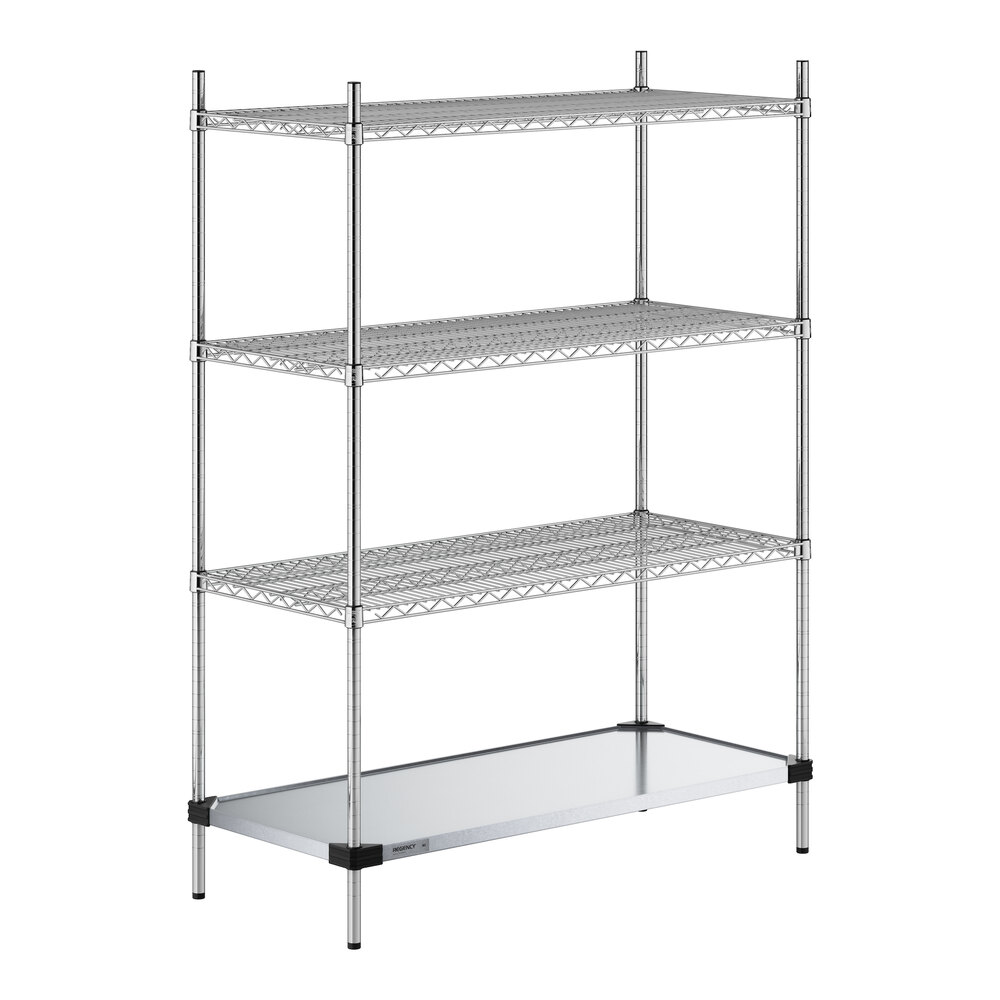 Regency 21" x 48" NSF Chrome Wire 4-Shelf Kit with Solid Galvanized Steel Bottom Shelf and 64" Posts