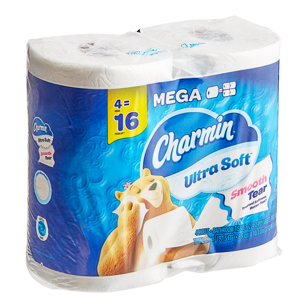Charmin Ultra Soft 4" x 4" 2-Ply 224 Sheet Toilet Paper Mega Roll - 4/Pack