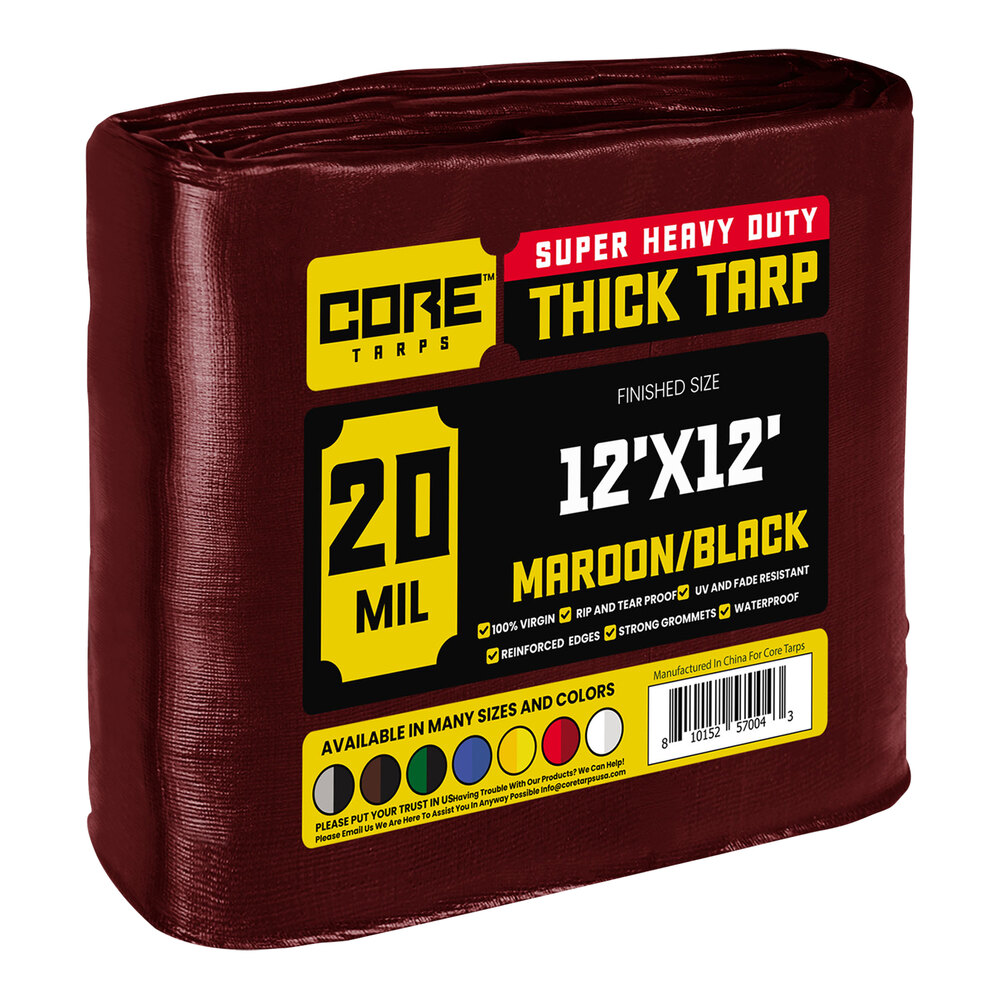 Core Tarps 12' x 12' Maroon / Black Extreme Heavy-Duty Weatherproof 20 ...