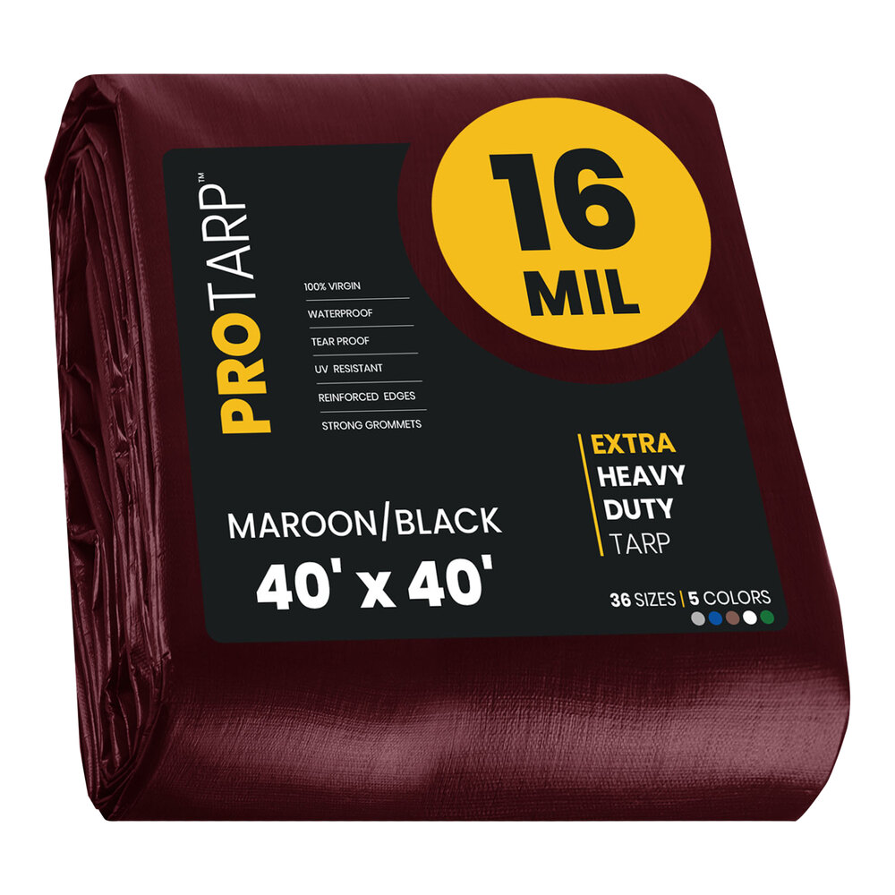 ProTarp 40' x 40' Maroon / Black Extra Heavy-Duty Weatherproof 16 Mil ...