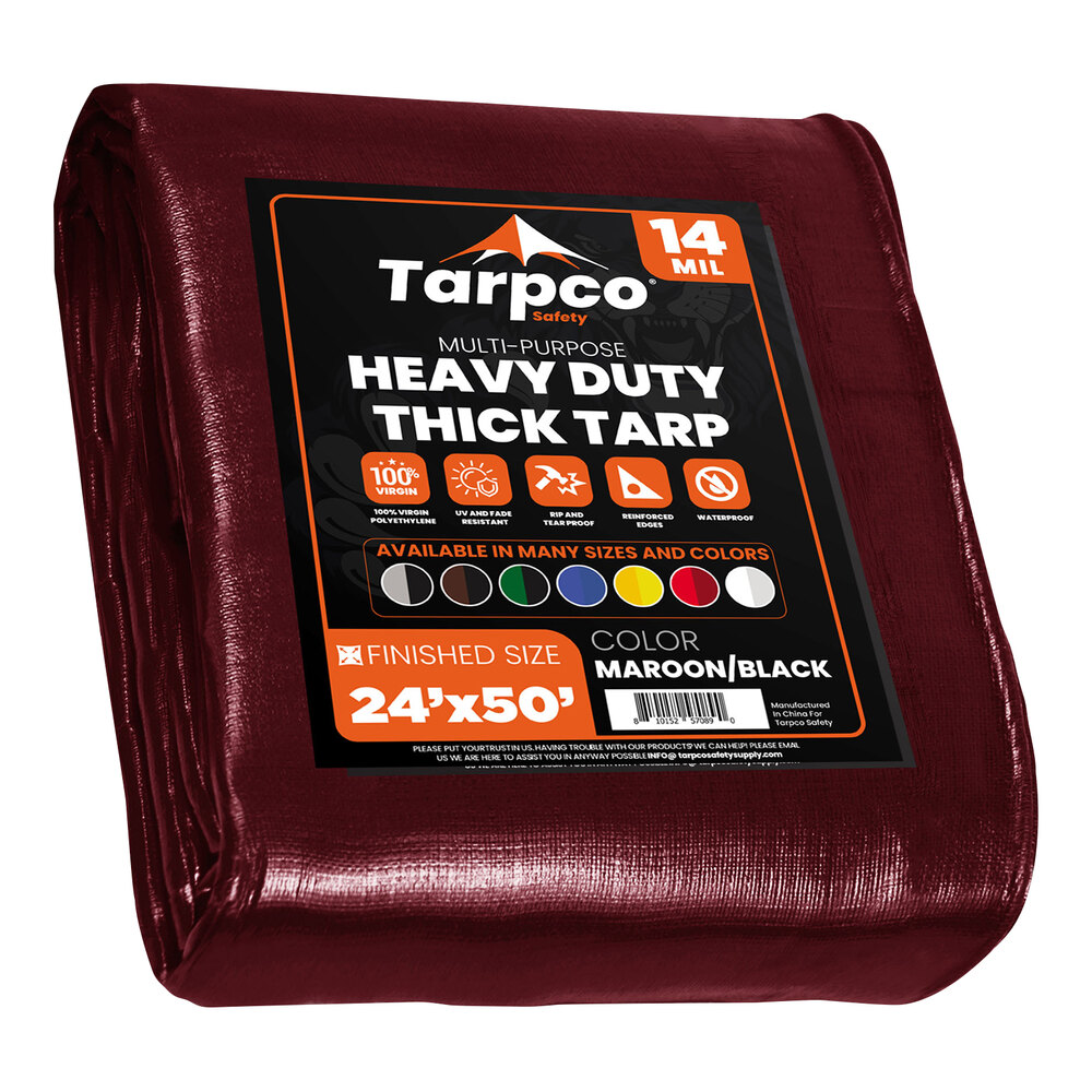 Tarpco Safety 24' x 50' Maroon / Black Extra Heavy-Duty Weatherproof 14 ...
