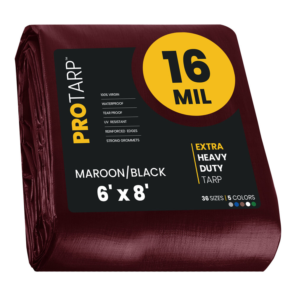 ProTarp 6' x 8' Maroon / Black Extra Heavy-Duty Weatherproof 16 Mil ...