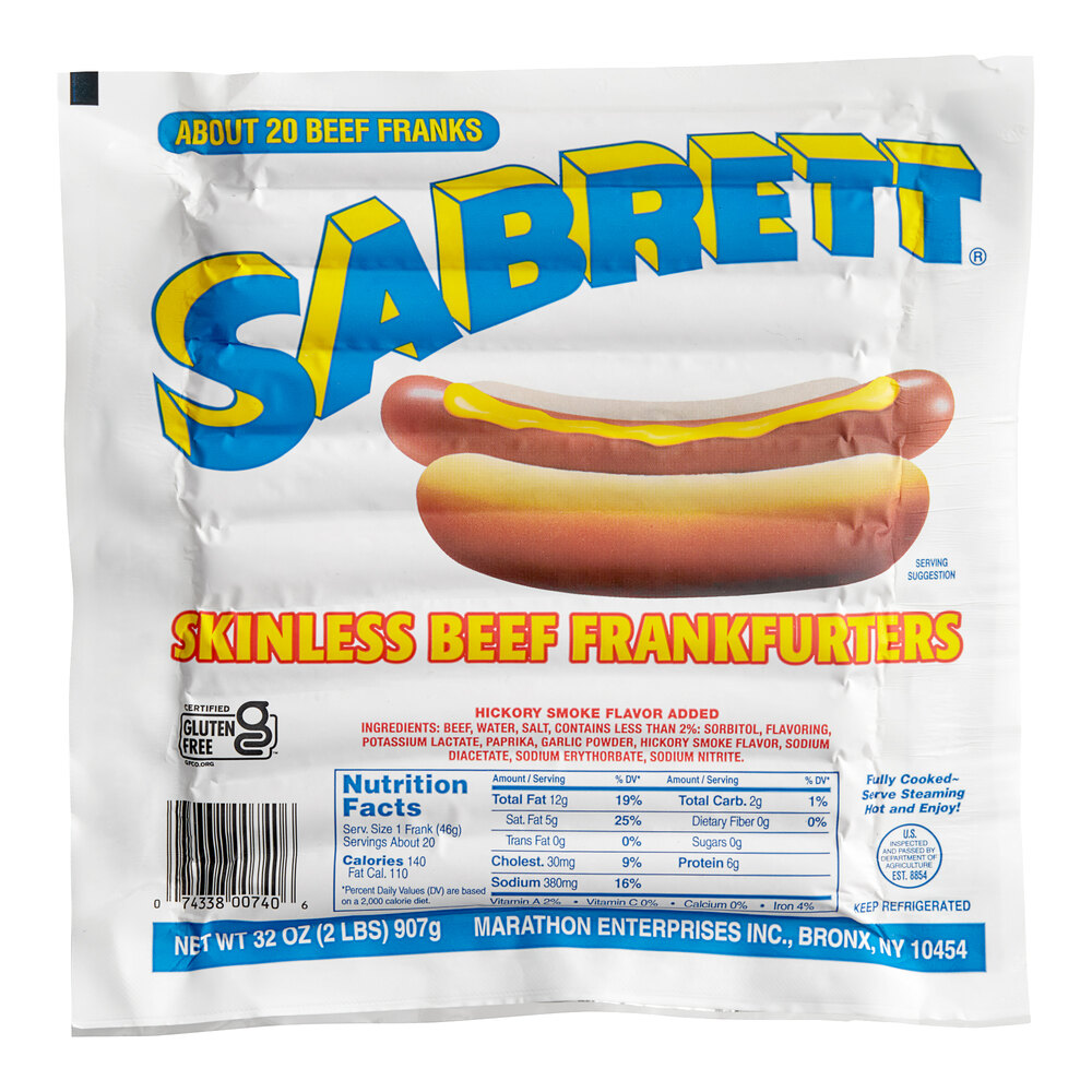 Sabrett 6 3/8" 10/1 Skinless Beef Frank - 240/Case