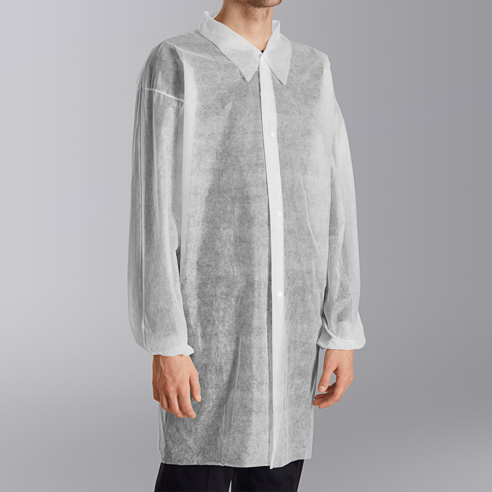 Lavex White 26 GSM Standard Weight Polypropylene Snap Front Long Sleeve ...