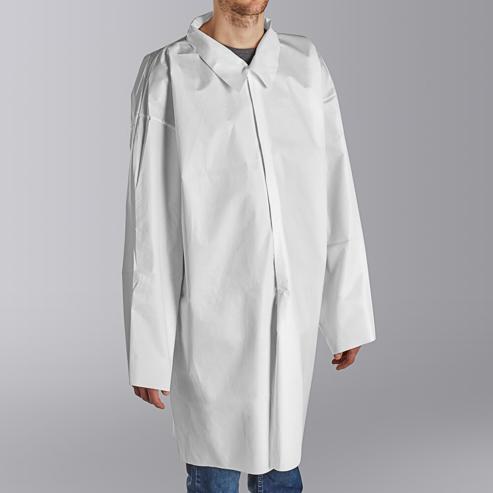 MICROPOROUS POLY LAB COAT 53GSM ELASTIC L EA