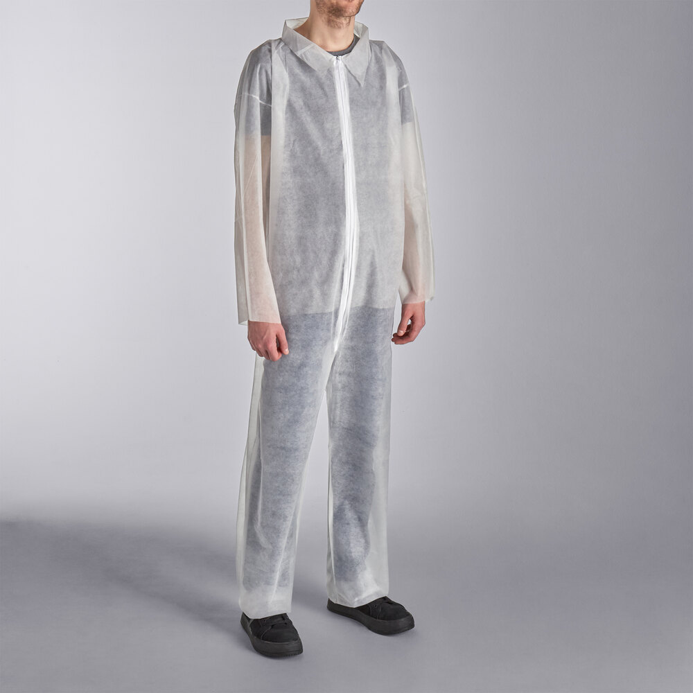 Lavex White Polyprolylene Zipper Front Long Sleeve Coveralls with ...