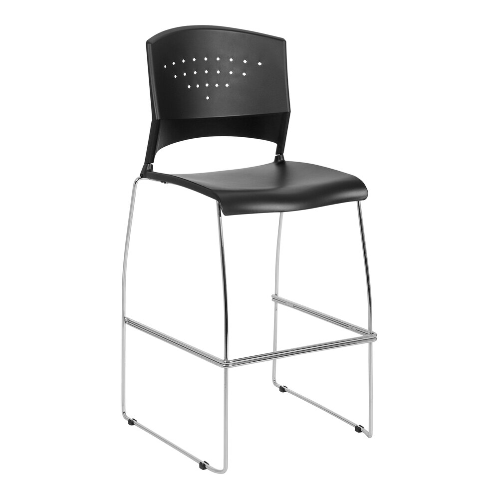 Boss Black Polypropylene Stack Stool with Chrome Sled Frame - 2/Set