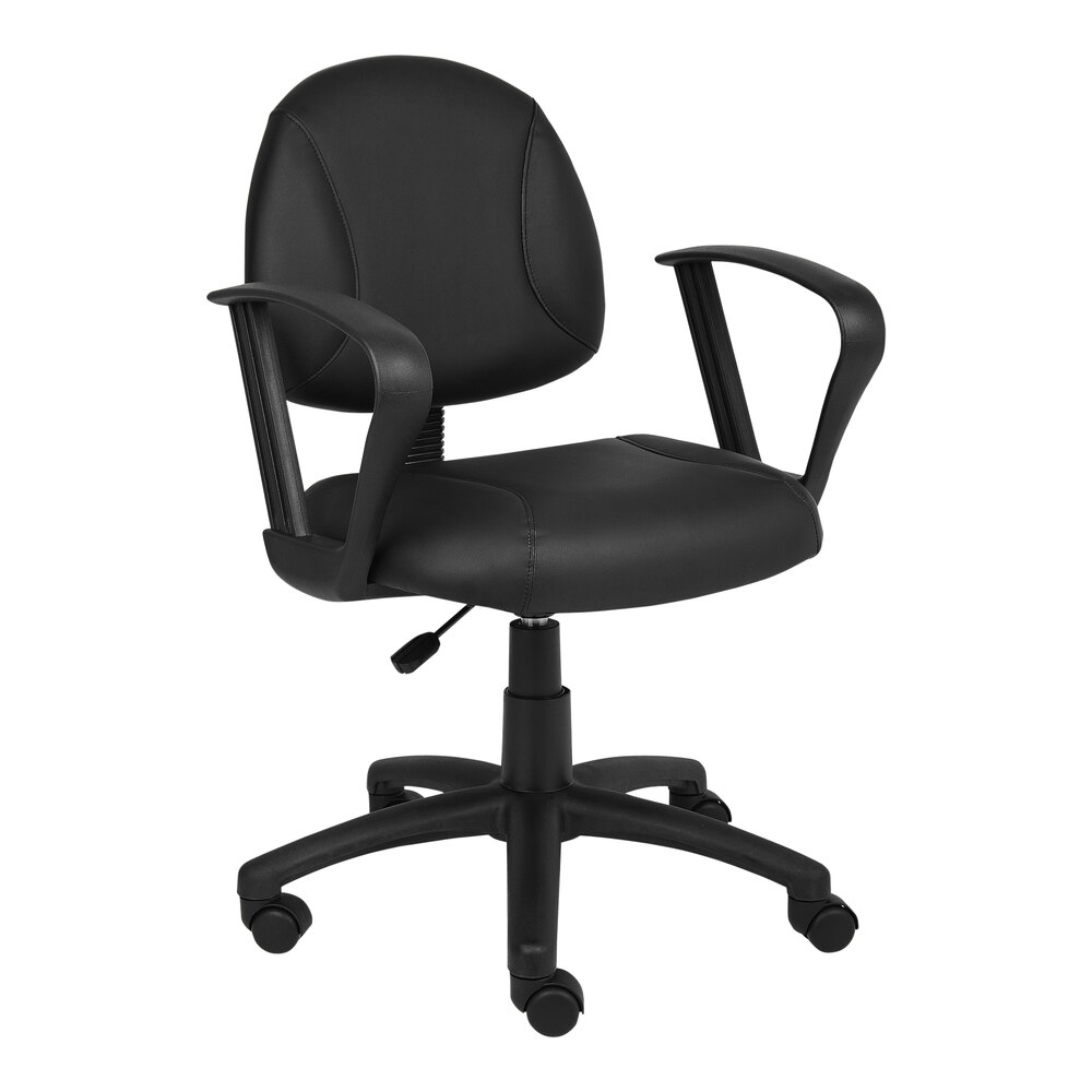 Boss Deluxe Posture Black LeatherPlus Mid-Back Task Chair with Fixed ...