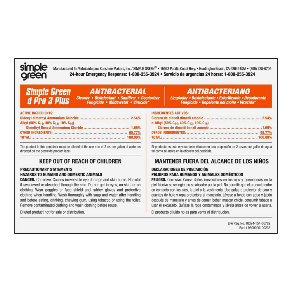Simple Green D Pro 3 Plus 9510001000233 Antibacterial and Disinfectant ...