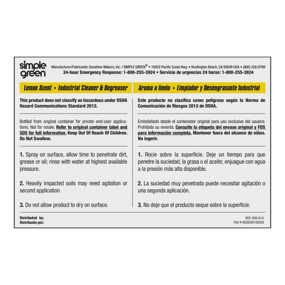 Simple Green 9510001000030 Lemon Scented Industrial Cleaner and ...