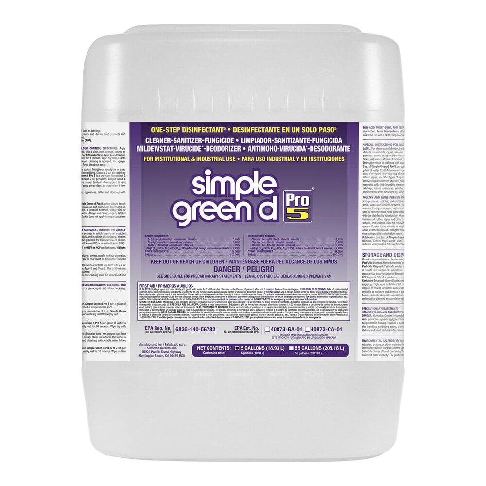 Simple Green D Pro 5 3400000130505 5 Gallon Concentrated Disinfectant ...