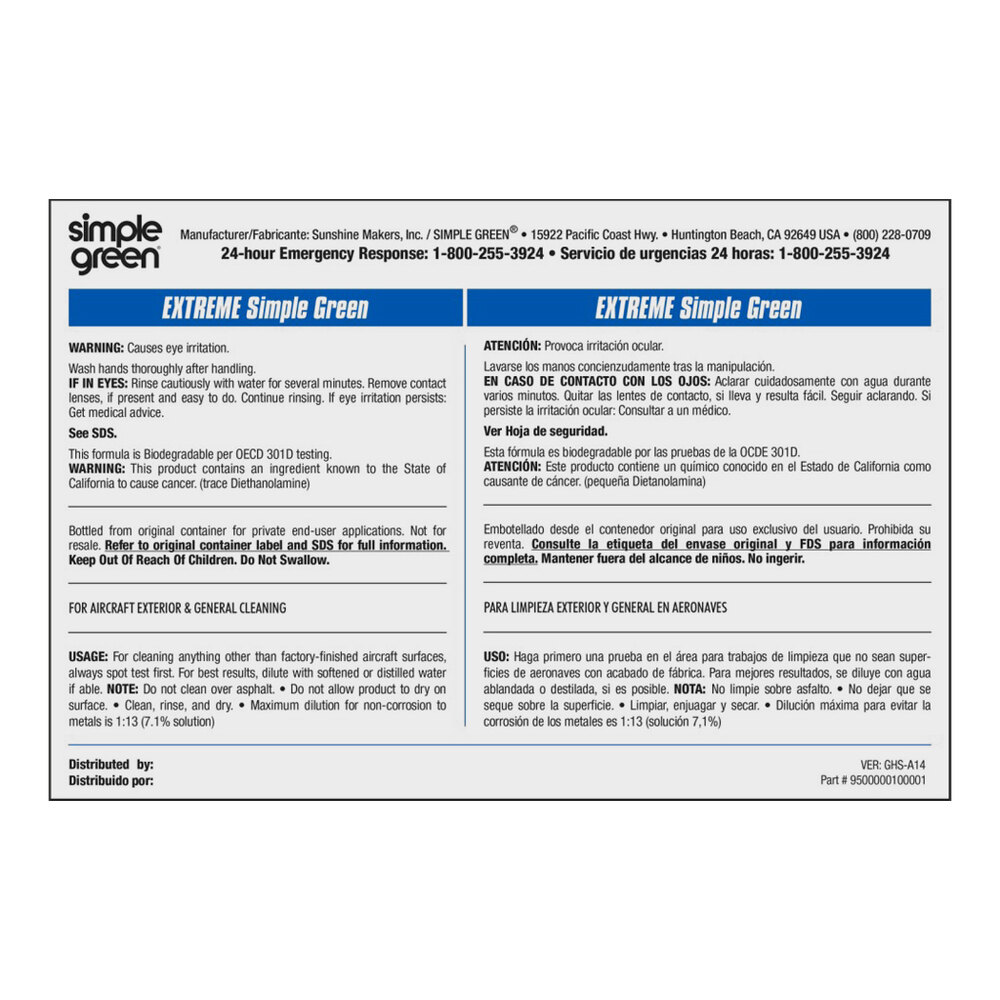 Simple Green Extreme 9510001000001 Aircraft and Precision Cleaner ...