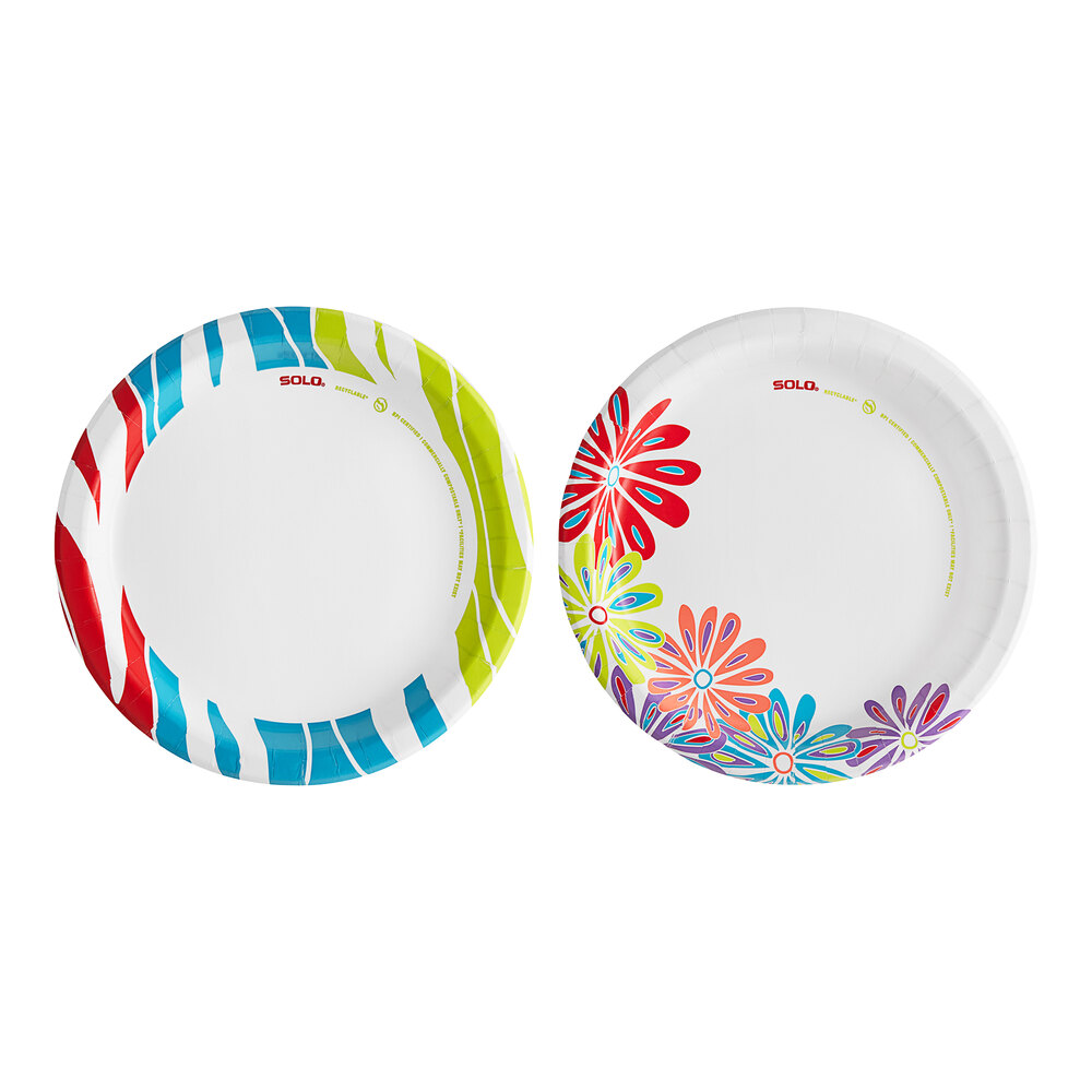 Solo AnyDay 10" Assorted Lush Blooms / Wavy Tropics Paper Plates - 264/Case