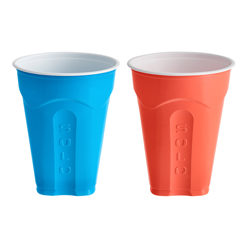 Solo Squared® 18 oz. Assorted Coral / Blue Plastic Cups - 600/Case