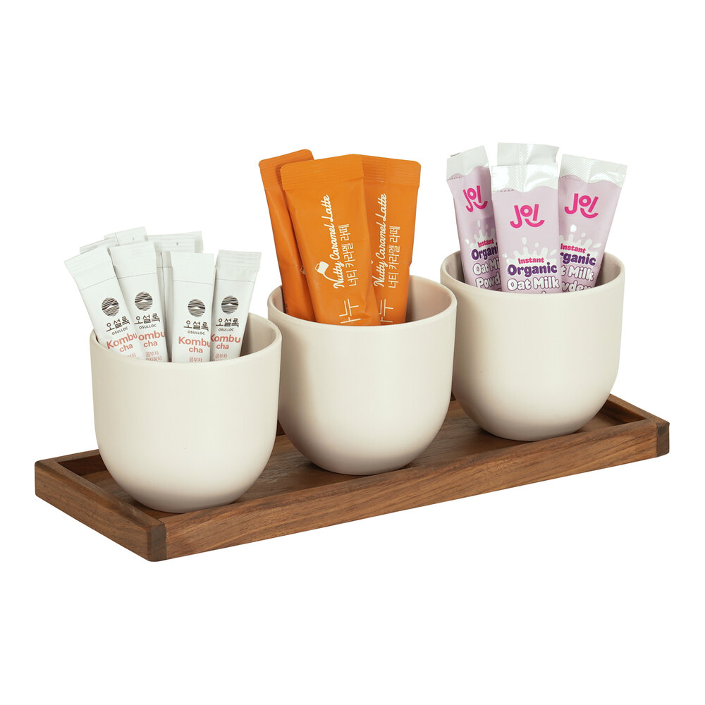 Cal-Mil Sydney 12 3/4" x 5" x 4 1/2" Walnut Condiment Organizer with 3 ...