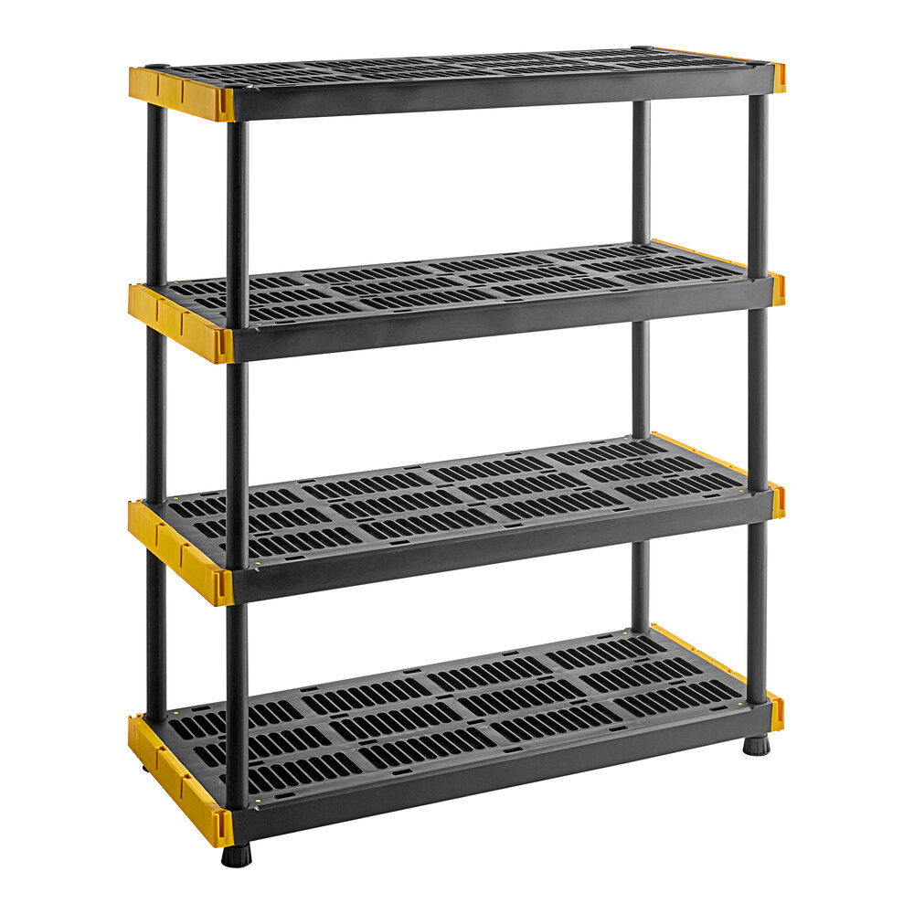 Tough Shelf 48" x 20" x 55 1/4" Black / Yellow Plastic Grid Top 4-Shelf ...
