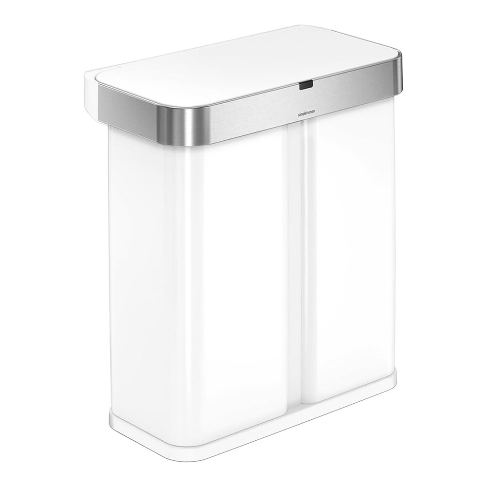 simplehuman ST2038 15.3 Gallon / 58 Liter White Stainless Steel ...