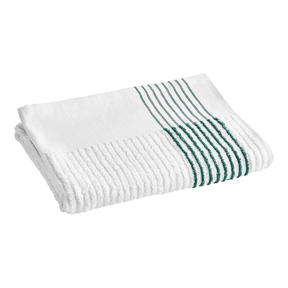 Oxford 22" x 44" Green Stripes Cotton / Polyester Gym Towel 7 lb. - 12/Pack