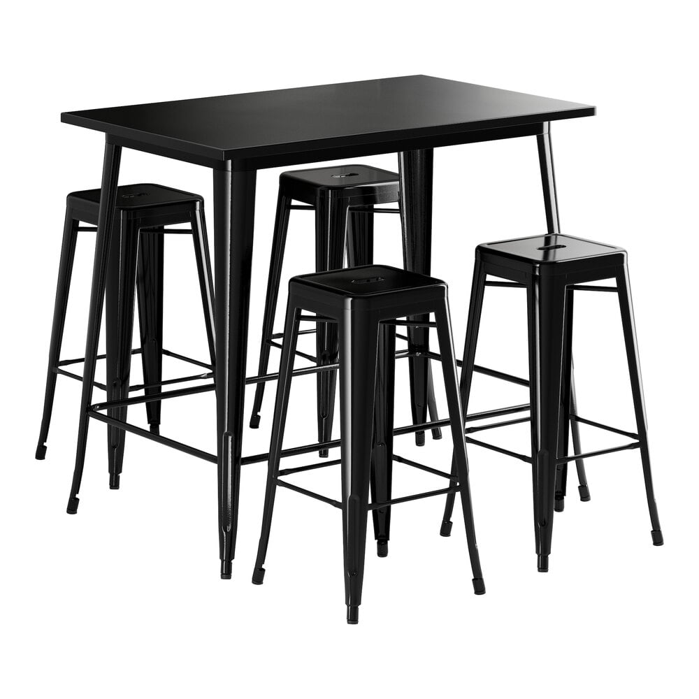 Lancaster Table & Seating Alloy 48" x 30" Onyx Black Bar Height Outdoor ...