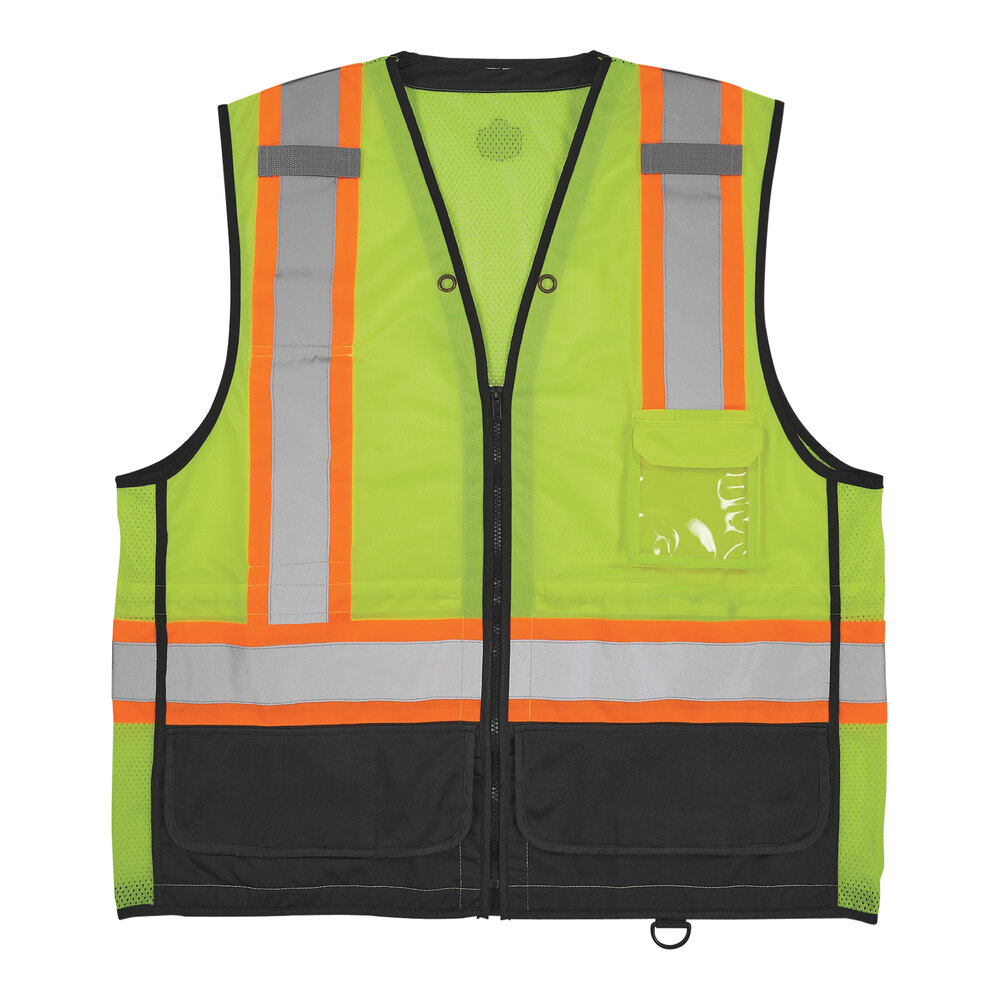Ergodyne GloWear 8251HDZ-BK Type R Class 2 Two-Tone Hi-Vis Lime Mesh Vest with Black Front Panel ...