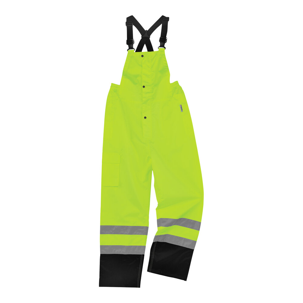 Ergodyne GloWear 8918BK Class E Hi-Vis Lime Rain Bib Overalls with Black Bottom 25017 - 3X