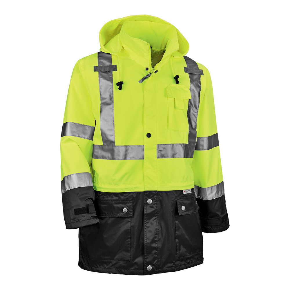 Ergodyne GloWear 8365BK Type R Class 3 Hi-Vis Lime Rain Jacket with Black Front Panel 25326 - 2X