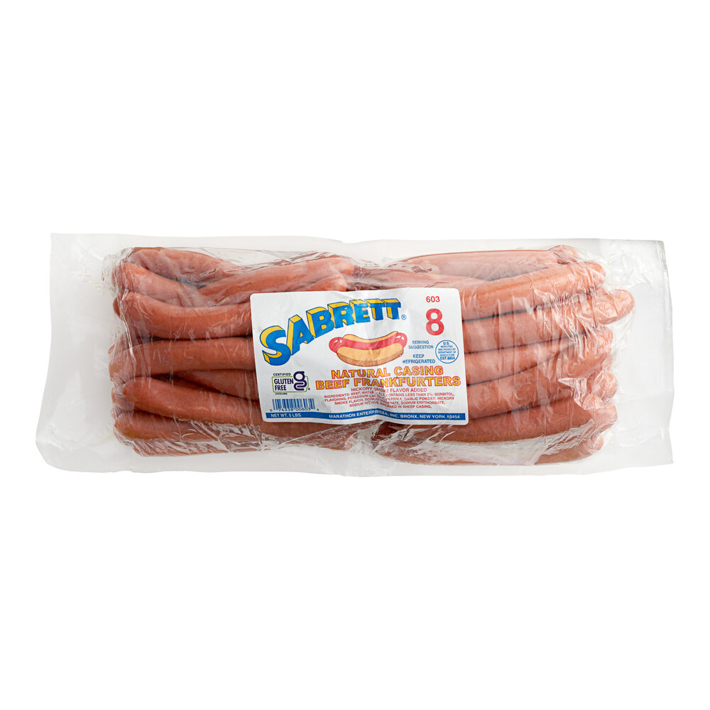 Sabrett 6 3/8" 8/1 Natural Casing Beef Frank - 40/Pack