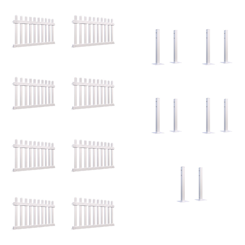 Mod-Fence Mod-Picket 48' White Picket Fence Starter Kit with 8 Fence ...