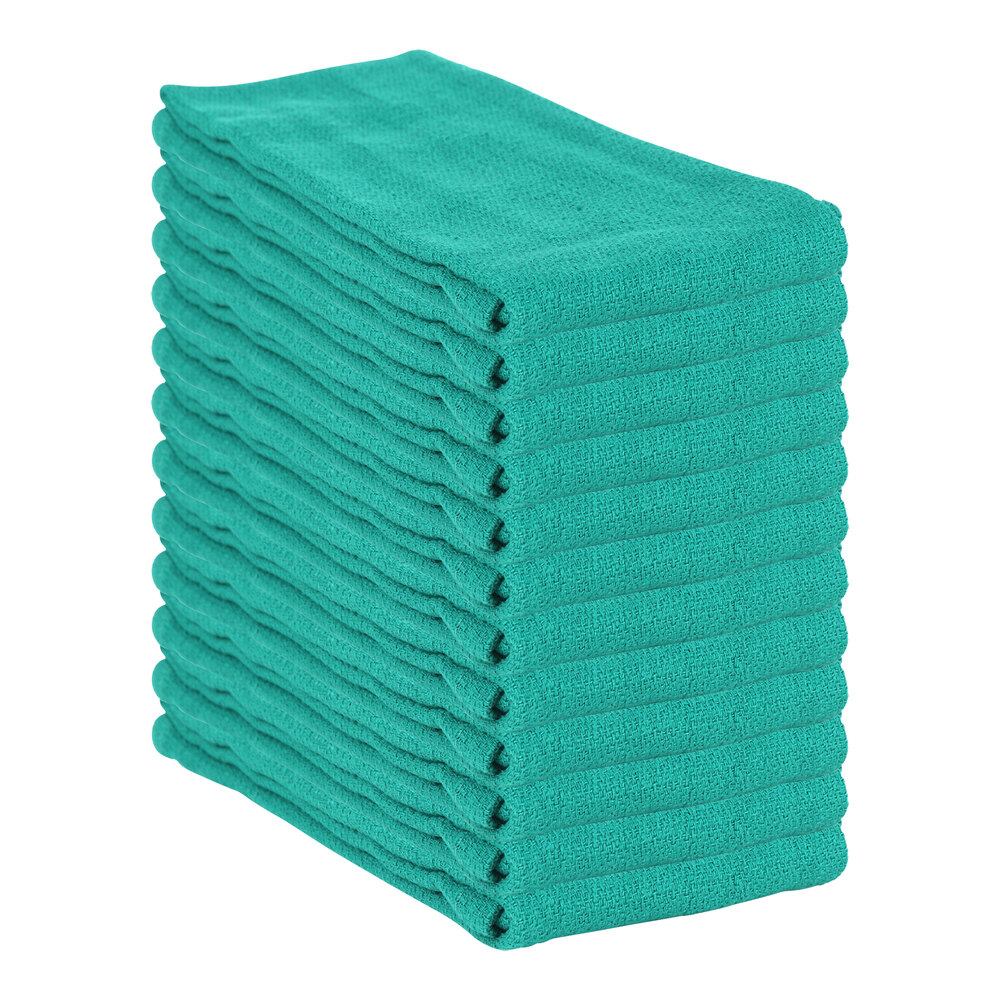 Hospeco 16" x 26" Hunter Green 100% Cotton Huck Towel - 12/Pack