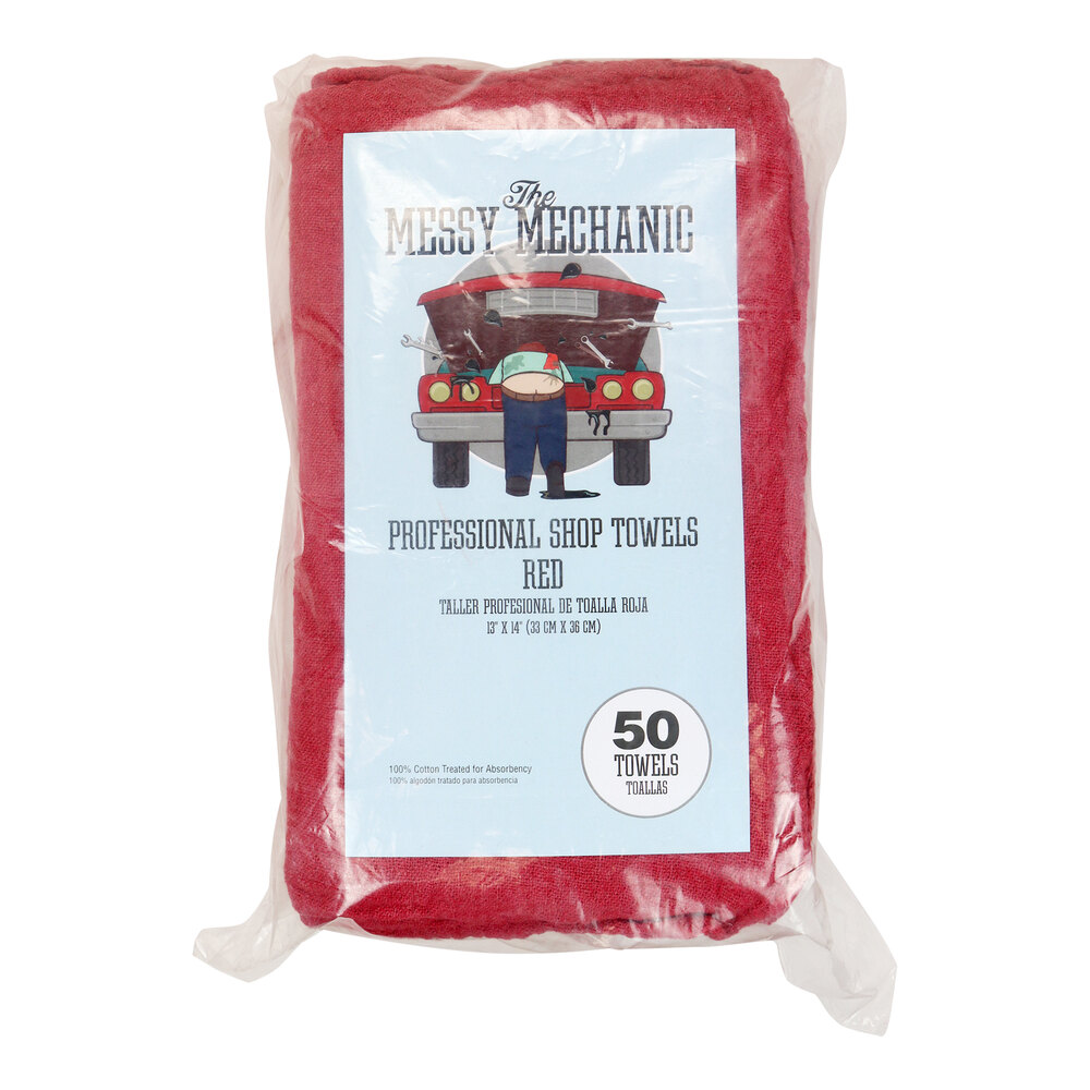 Hospeco Messy Mechanic 13" x 14" Red 100% Cotton Shop Towel Bagged - 50 ...