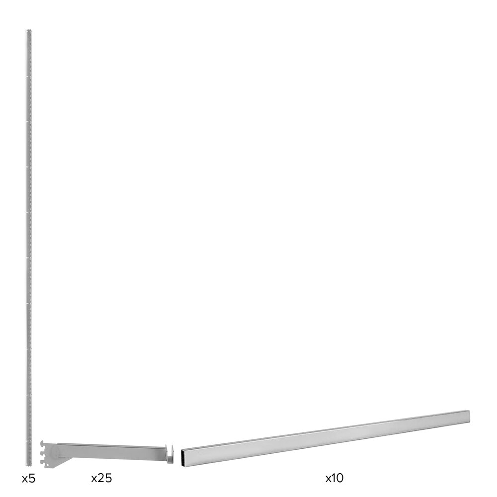 Econoco Beacon 72" x 12" x 96" Metal Wall-Mounted Hangrail Kit with 10 ...