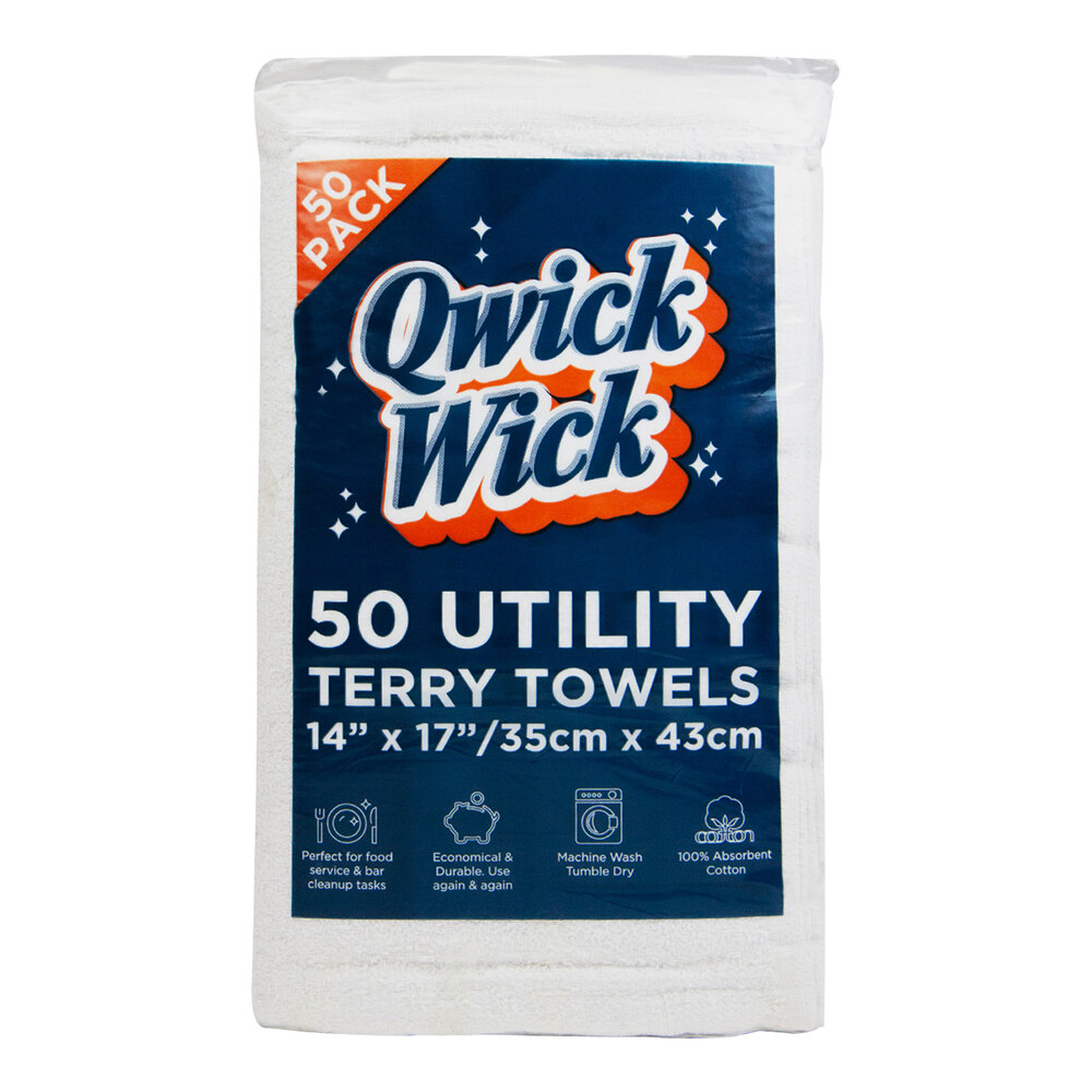 Hospeco Qwick Wick 14" x 17" 21 oz. White 100% Cotton Utility Terry ...