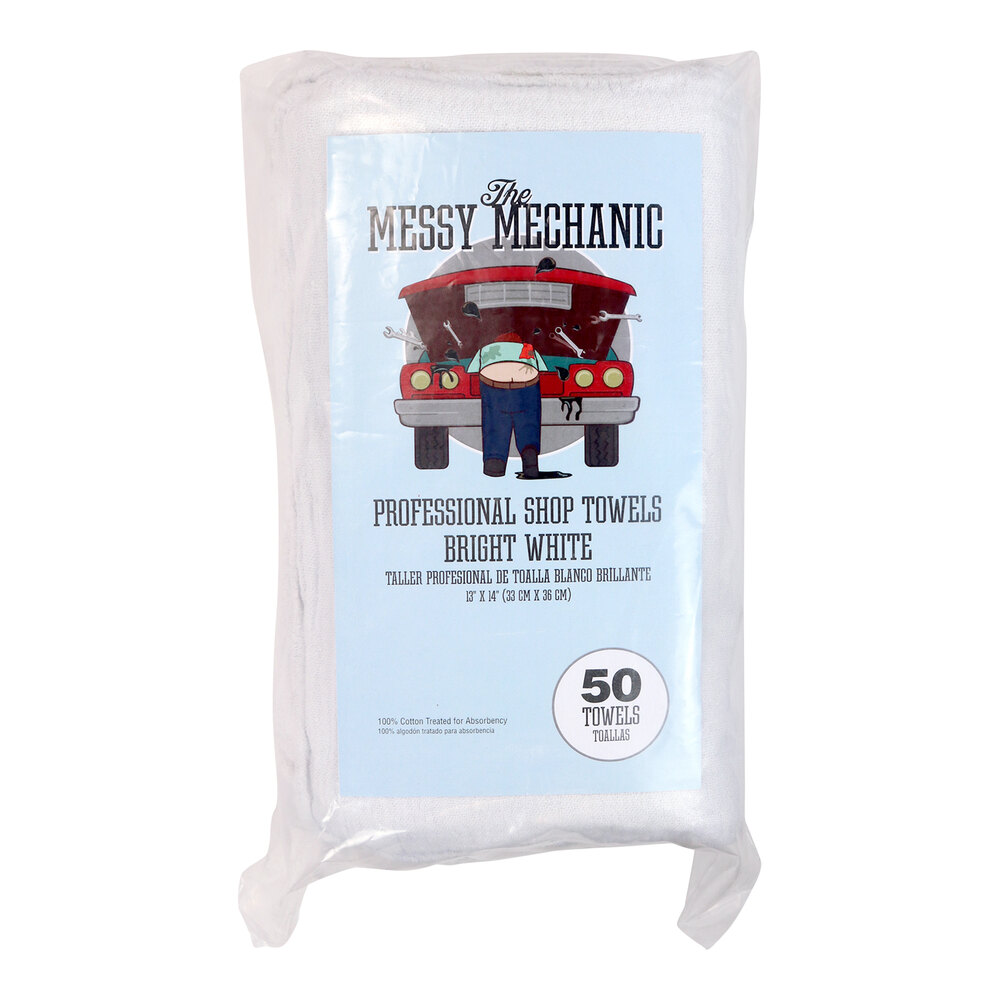 Monarch Brands Messy Mechanic 13" x 14" White 100% Cotton Shop Towel ...