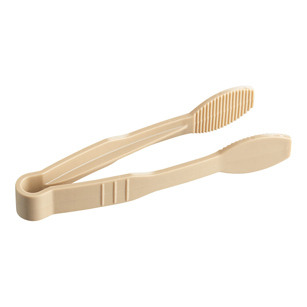 Choice 6" Beige Polycarbonate Flat Grip Tongs