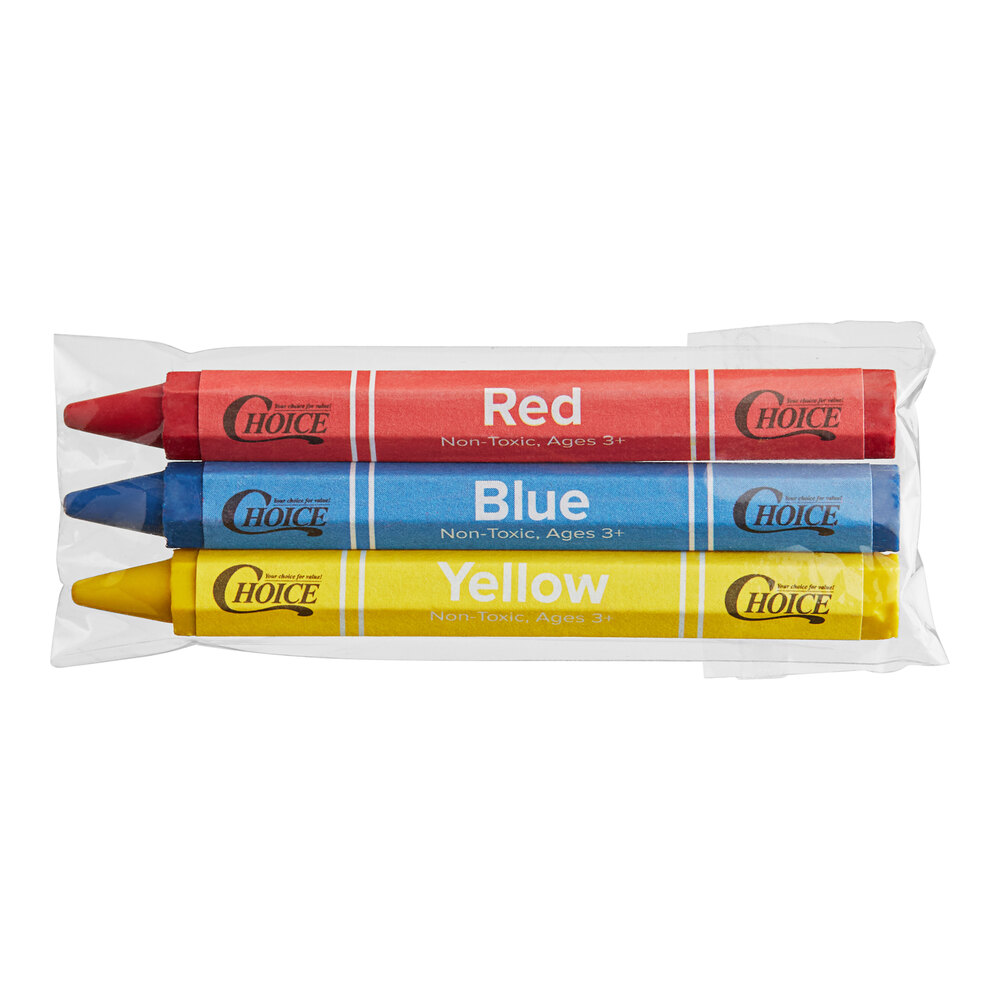 Choice 3-Pack Hexagonal Kids' Restaurant Crayons in Cello Wrap - 1,000/Case