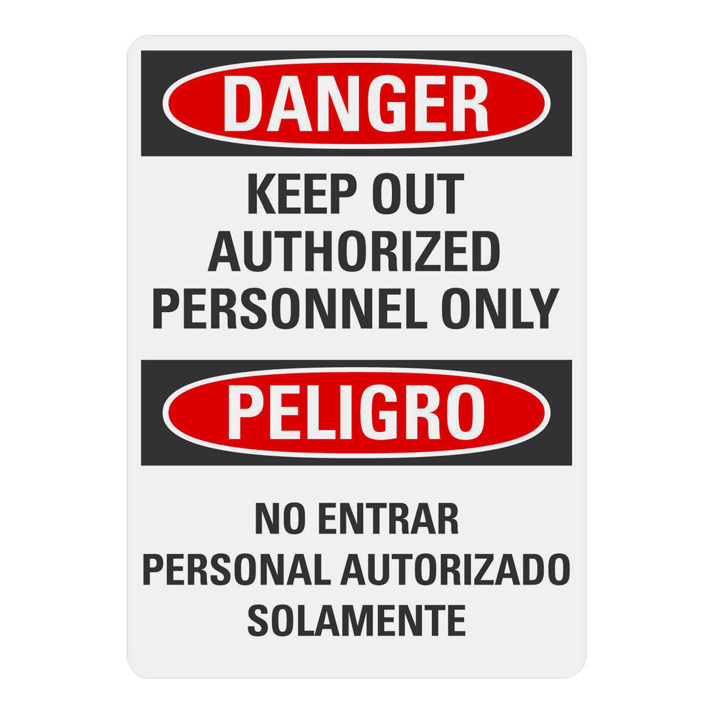Lavex 14" x 10" Non-Reflective Plastic Bilingual "Danger / Keep Out ...